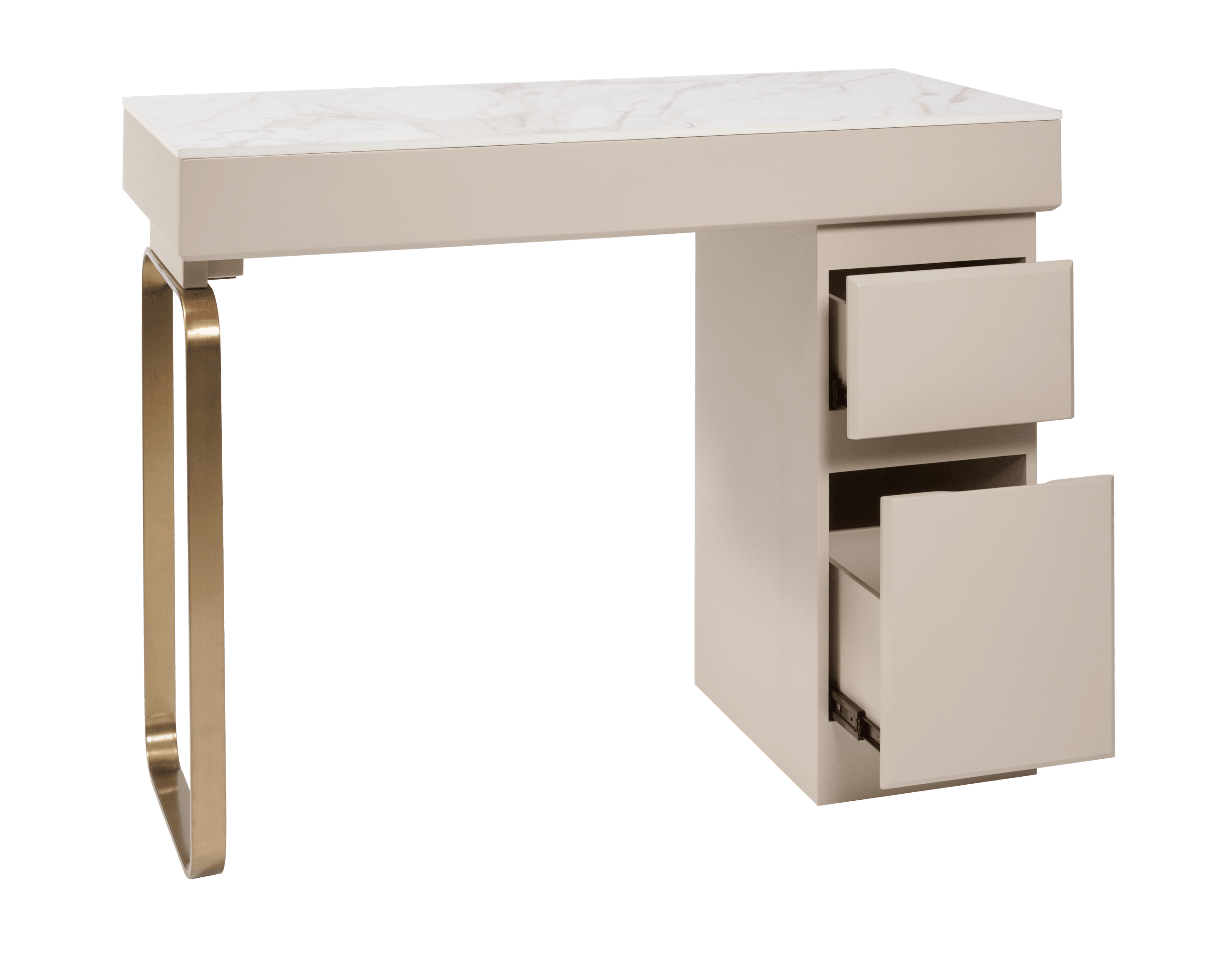 The Maia Nail Desk - Hessian & Gold with White Gold Natural Stone Top ...