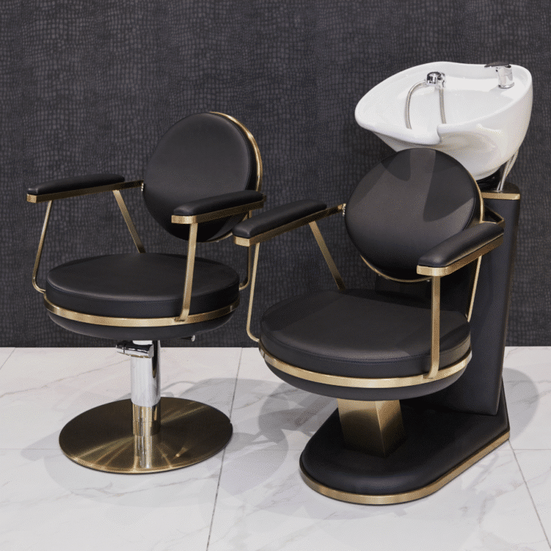 The Peoni Salon Styling Chair - Black & Gold - Salon Equipment Centre