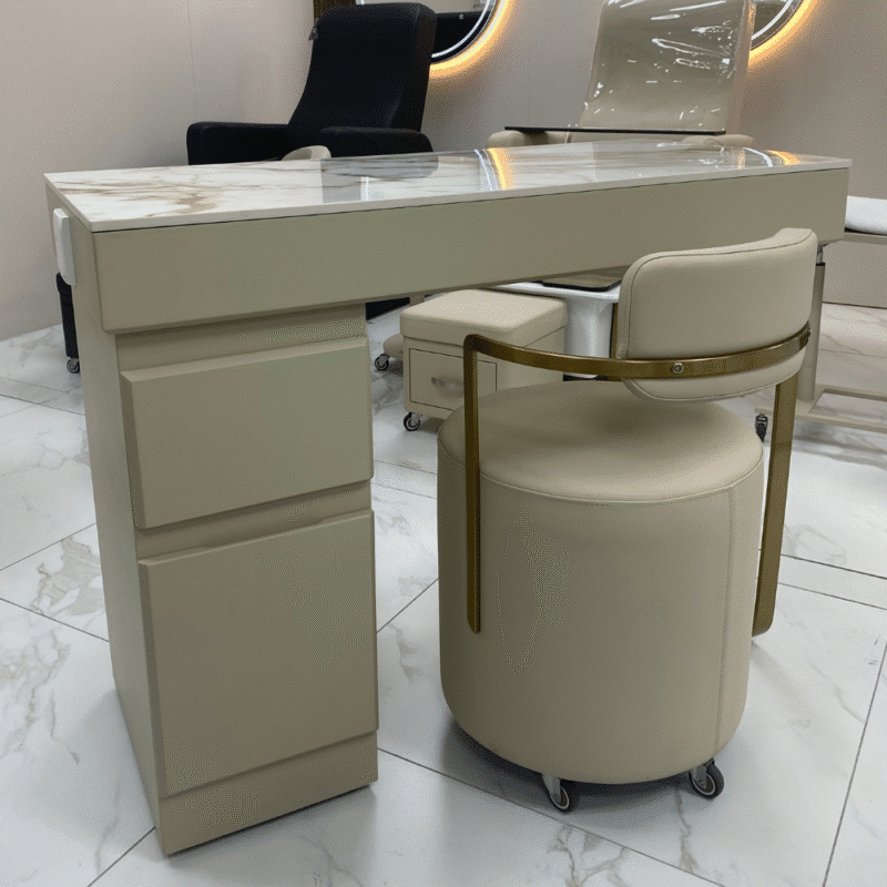The Maia Nail Desk - Ivory & Gold with White Gold Natural Stone Top by ...